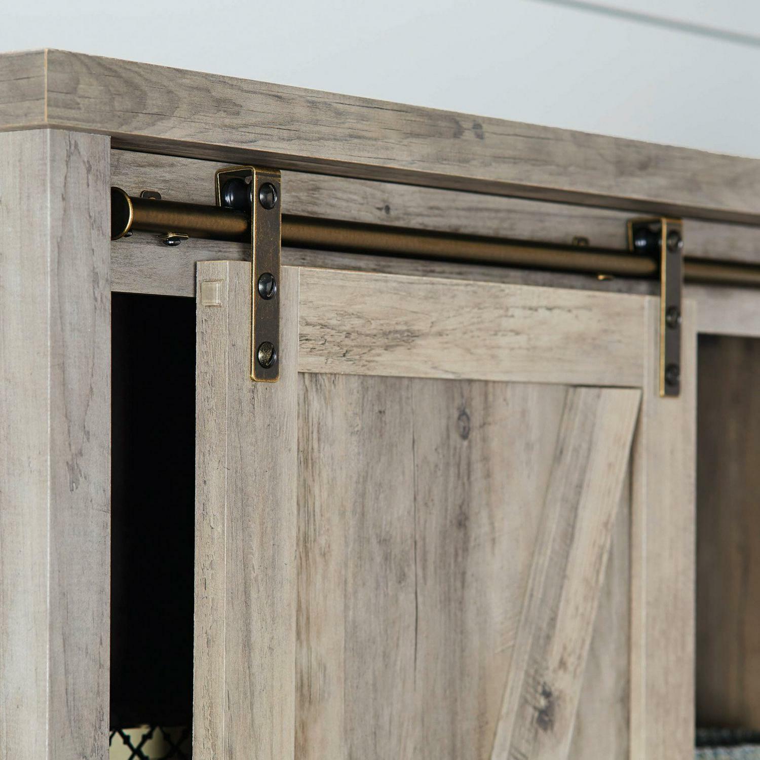 Tall Wood Storage Cabinet Rustic Farmhouse Pantry Cupboard w/ Sliding ...