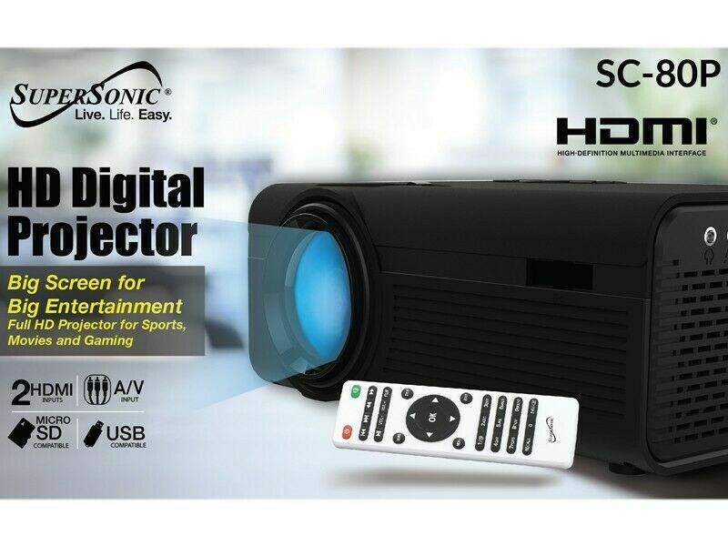 Supersonic Sc-80p 1080p Full HD Digital Projector 1080p HDMI/USB/mSD/AV ...