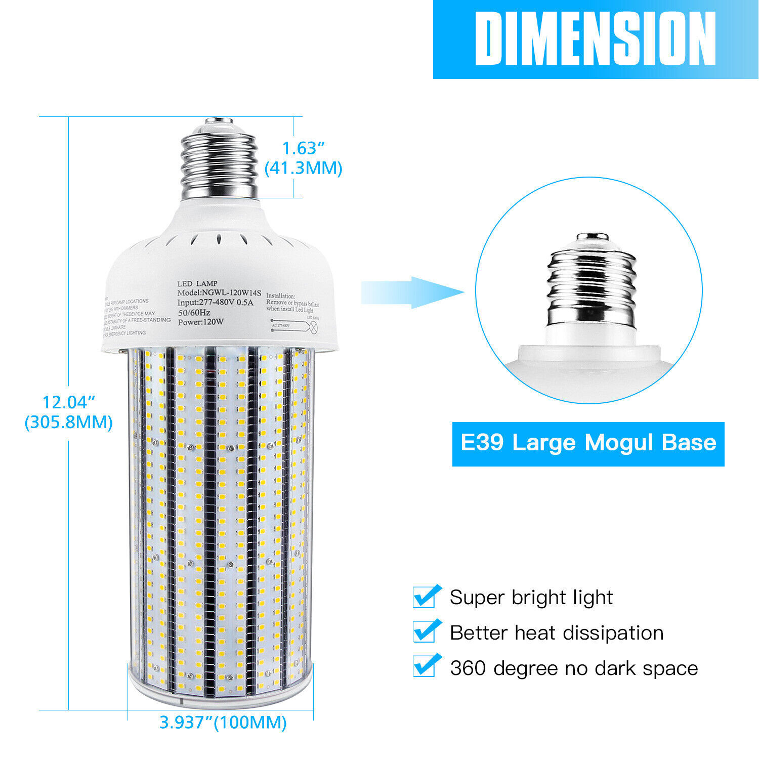 480V 120W LED Corn Bulb Replace 400W HPS Gym Warehouse Street Highbay ...