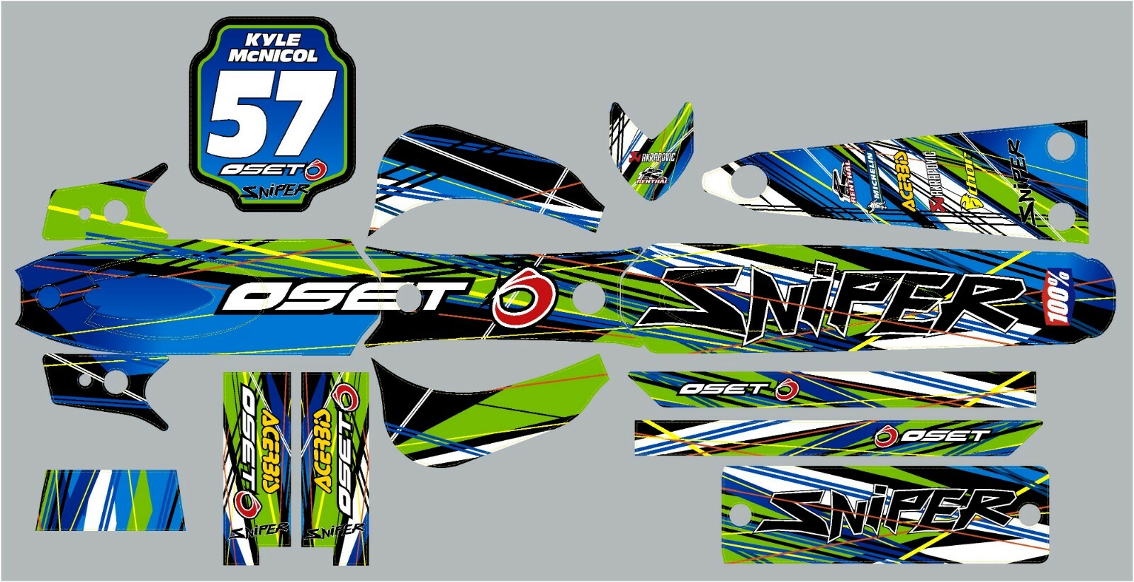 Oset 20 graphic kit 2011-2014 models green or red FREE PERSONALISATION ...