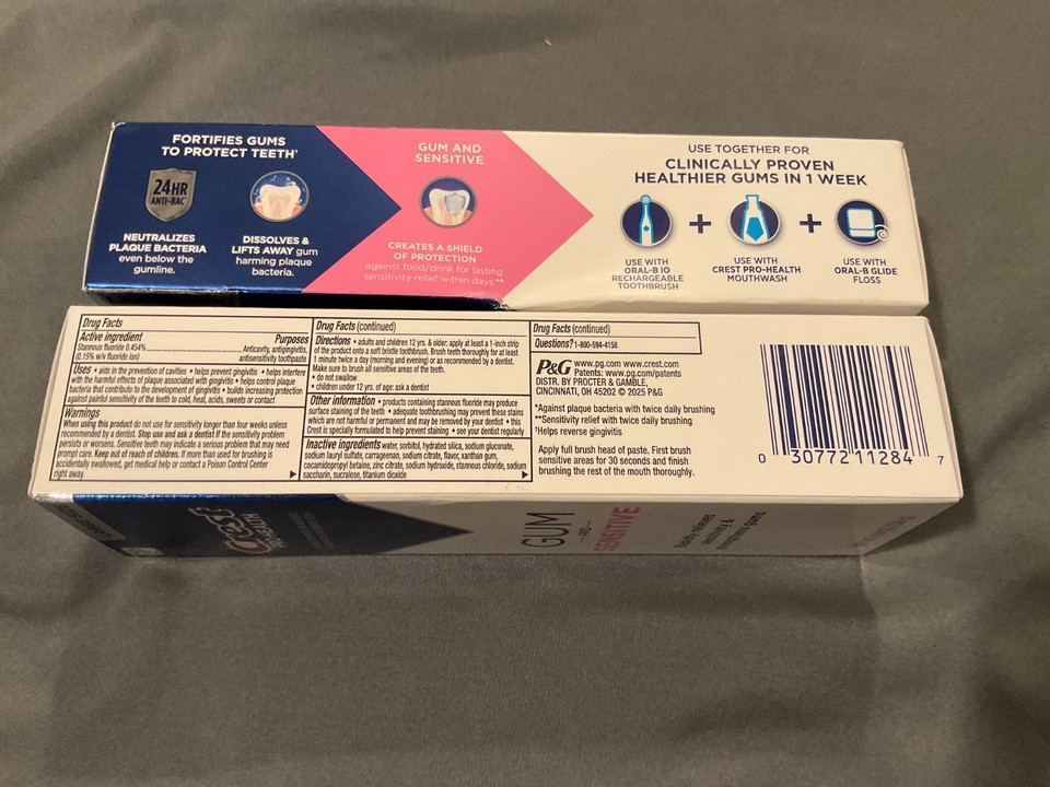 2 Crest Pro Health Gum and Sensitive Fluoride Toothpaste Large Sz 4.8 ...