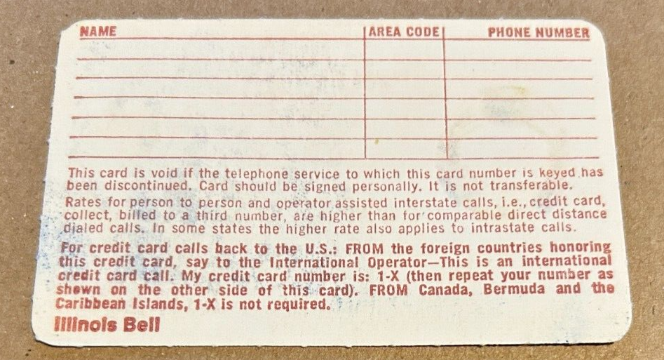 VINTAGE 1975 BELL SYSTEM TELEPHONE CALLING CREDIT CARD ILLINOIS BELL | eBay