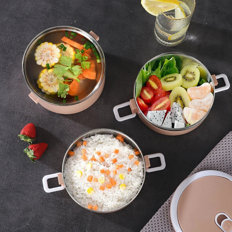 2 Tier Stainless Steel Insulated Lunch Box Container Thermos Soup and ...