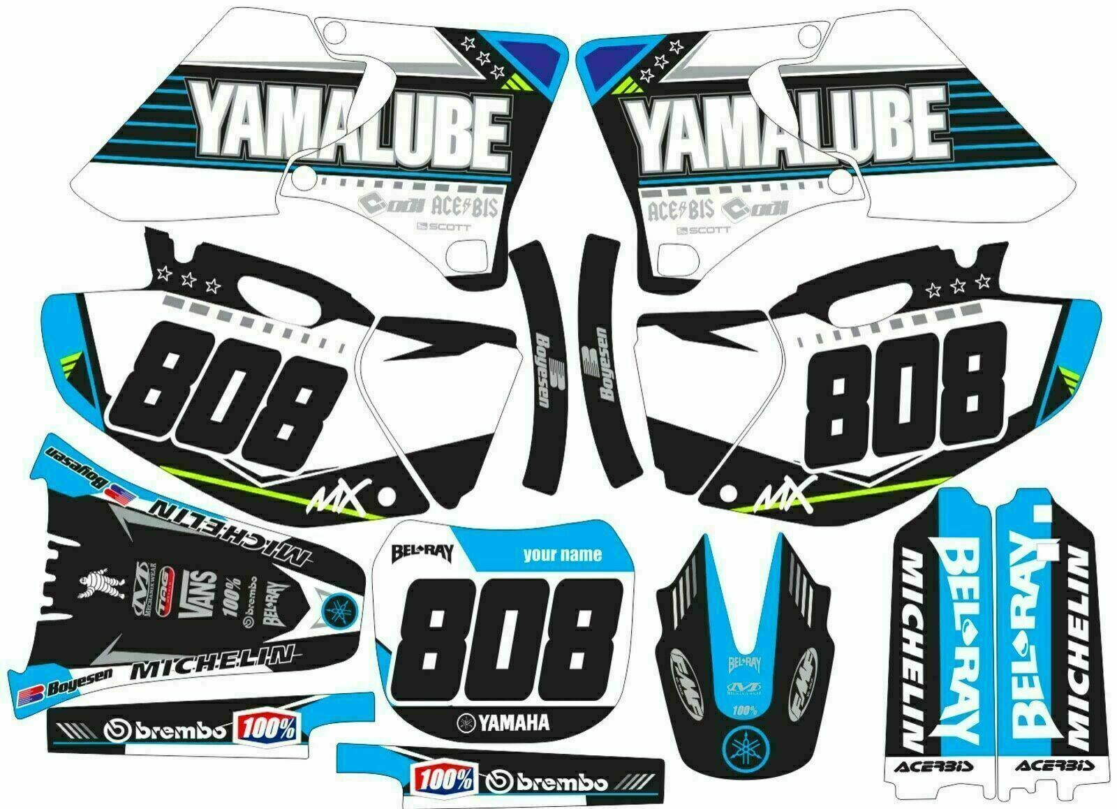 YAMAHA GRAPHICS YZ 250f YZ250f 2000 2001 2002 Light blue | eBay
