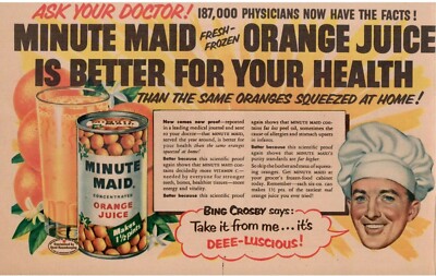 1953 "Minute Maid Orange Juice" "Bing Crosby" newspaper clip ad 10.5x6 ...