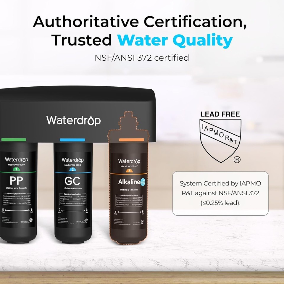 Waterdrop TSB-ALK 8 Layer Slightly Alkaline Under Sink Water Filter ...