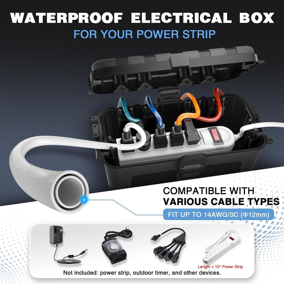 Medium Outdoor Electrical Box (11.5x5.2x4 inch), IP54 Waterproof ...