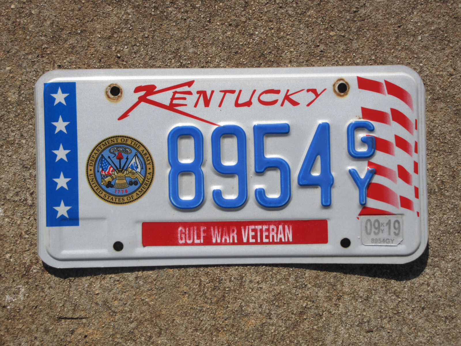 2019 Kentucky Gulf War Veteran License Plate 8954GY Military Army KY | eBay