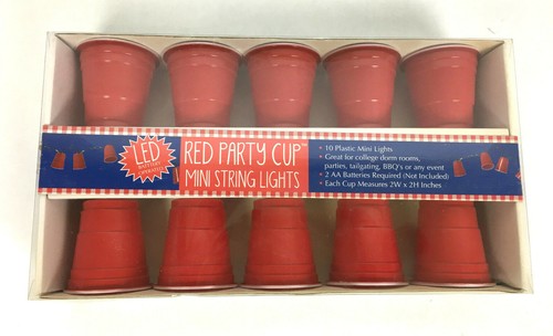 NEW Red Party Cup Mini String LED Lights Set 10 in Box Battery Operated ...