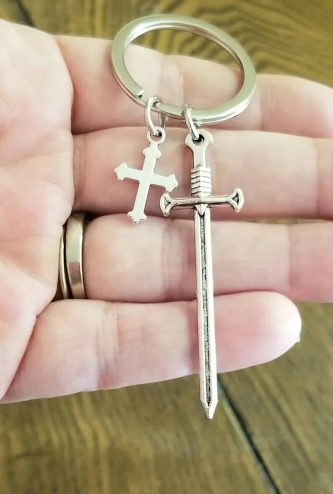 Knights Sword Keychain Cross Key Chain Templar Key Ring Knights ...