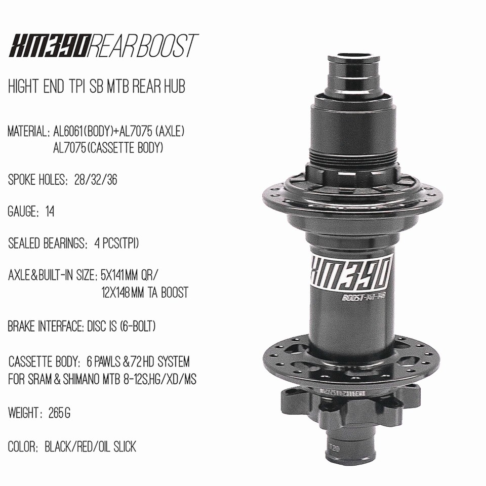 XM390 Boost MTB Rear Hub 32 Hole 12x148mm,HG/XD/MS for Shimano 8-12 ...