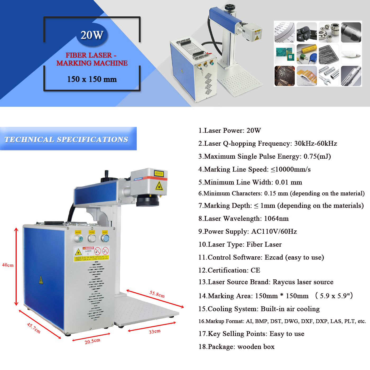 20W Fiber Laser Marking Machine Engraving Engraver for Metal ...