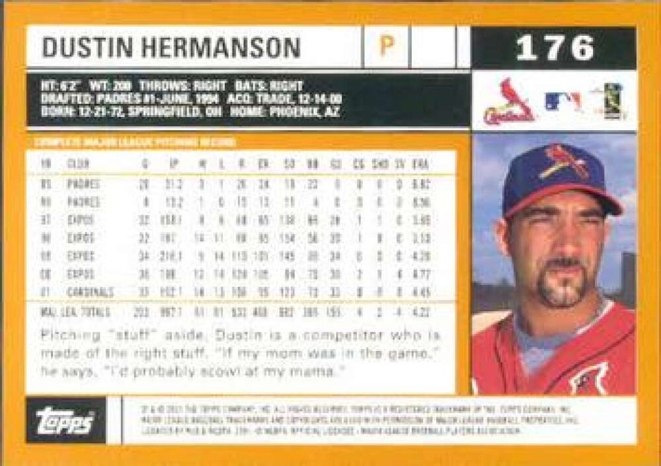 2002 Topps #176 Dustin Hermanson NM-MT Cardinals ID:81207 | eBay