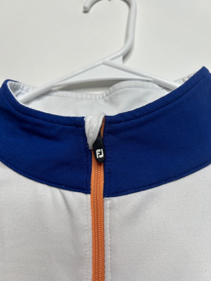 Footjoy Men Size M White Blue Long Sleeve 1/4 Zip Pullover Stained | eBay