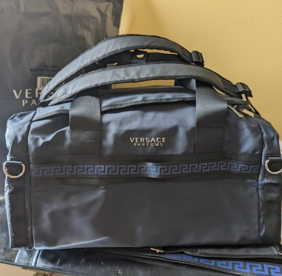 Versace Parfums Duffle dark blue Backpack faux leather gym Weekender ...