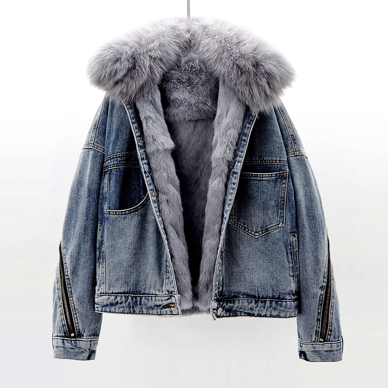 Detachable Rabbit Fur Liner Coats Winter Real Fox Fur Collar Women Fur ...