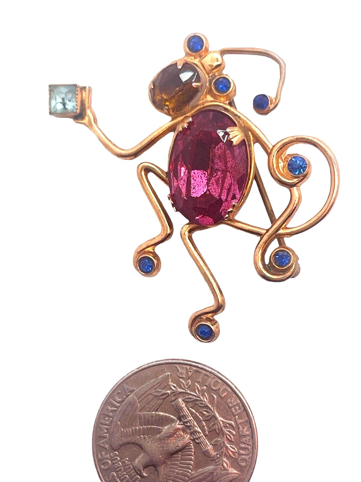 Vintage Coro Script Figural Monkey "Jeweled" Brooch R… - Gem
