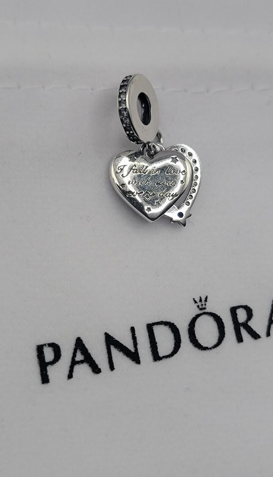 🔅Pandora #792356C01 Celestial Shooting Star Heart Double Dangle Charm ...