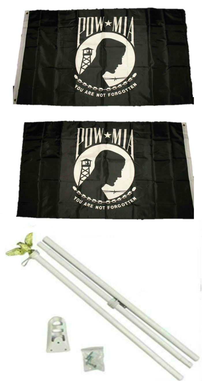 2x3 POWMIA POW MIA Prisoner Of War 2ply Flag White Pole Kit Set 2'x3 ...