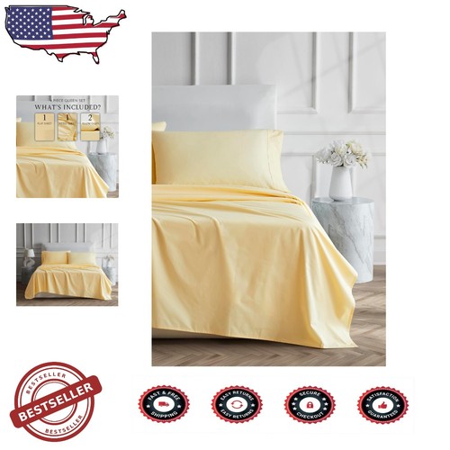 Luxury 400 Thread Count Cotton Percale 4-Piece Sheet Set - Queen, Lt ...