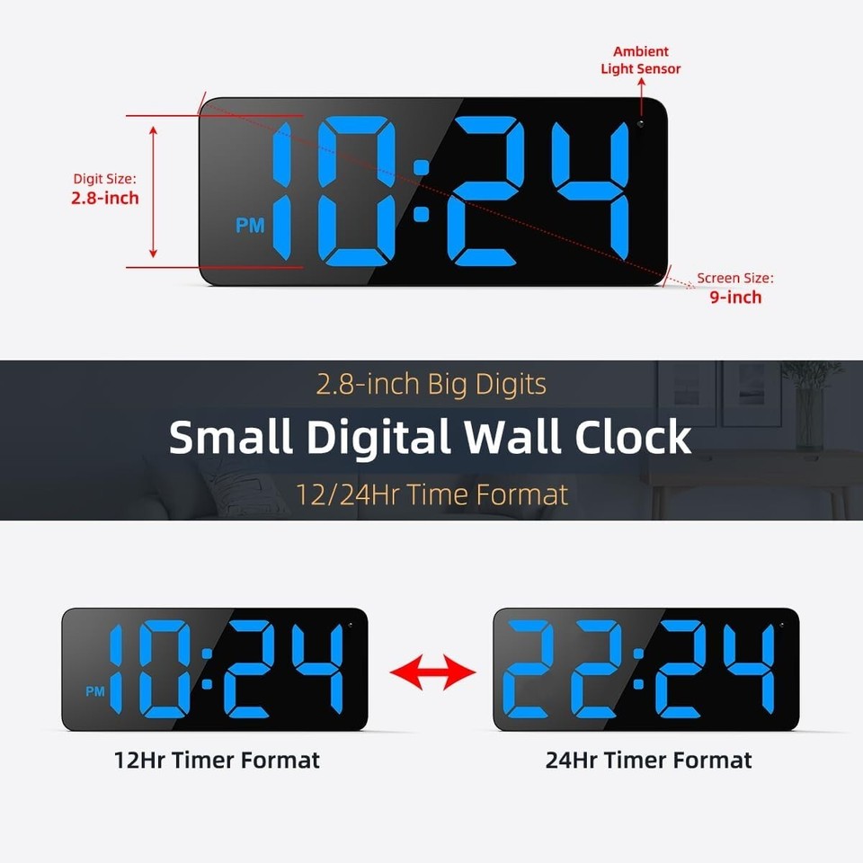 Wall Clock - LED Digital Wall Clock with Large Display, Big Digits ...