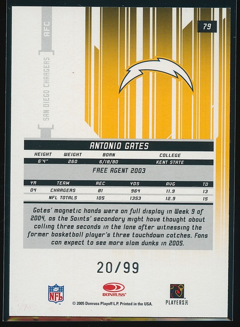 Antonio Gates 2005 Leaf Rookies & Stars Longevity Black /99 #79 | eBay