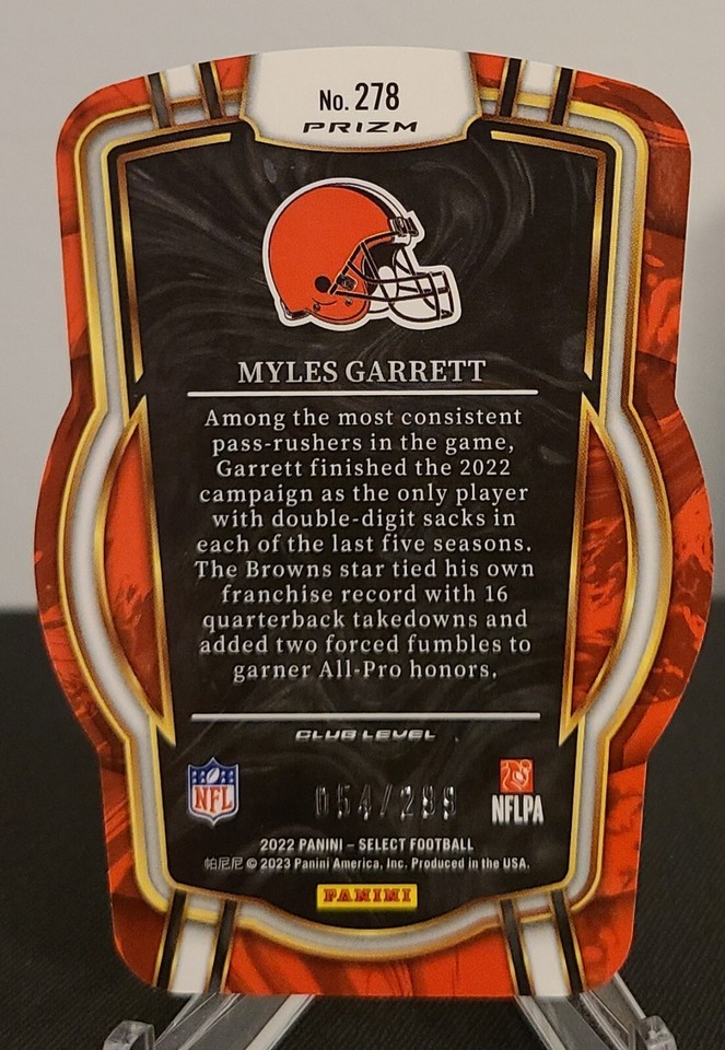 2022 Panini Select Myles Garrett Neon Green Prizm Club Die Cut /299 ...