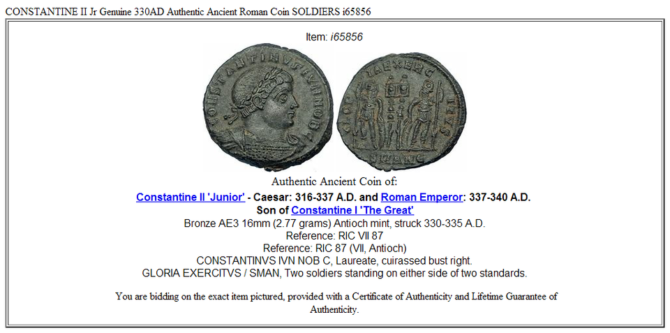 CONSTANTINE II Jr Genuine 330AD Authentic Ancient Roman Coin SOLDIERS ...