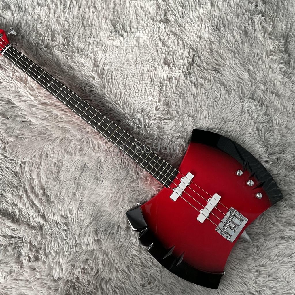 Popular Red Axe 4 String Electric Bass Guitar Neck Thru Body Chrome ...