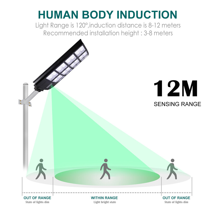 1600W LED Street Light Solar Power with Pole Remote Control Sensor ...