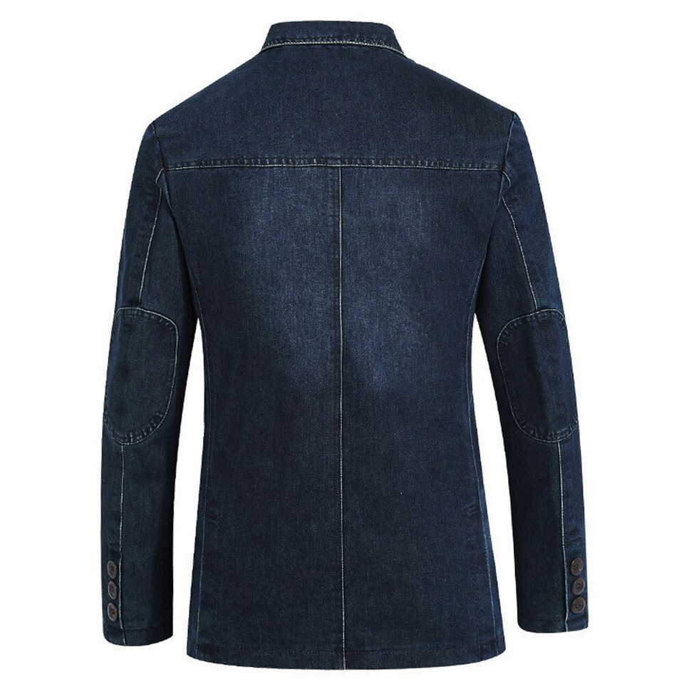 Men Denim Notch Neck Suit Jacket Single Breasted Slim Pocket Blazer ...