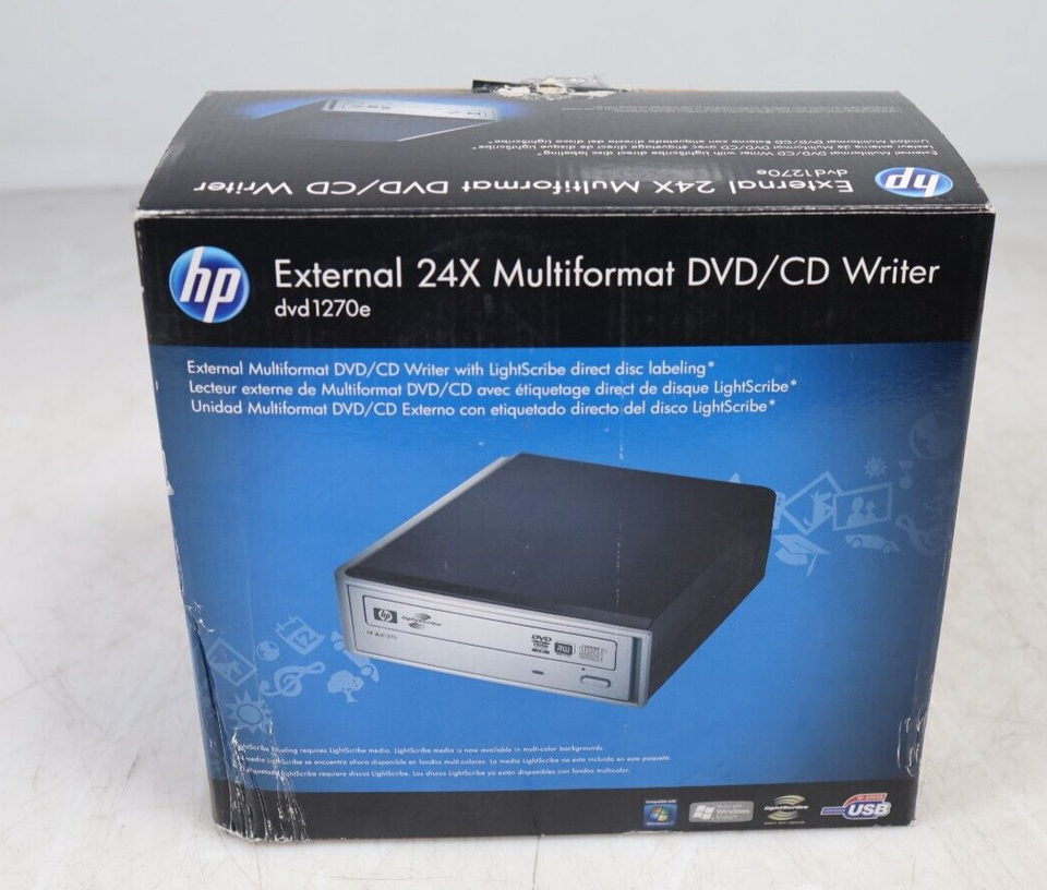 NEW HP DVD1270e External 24x DVD/CD LightScribe Writer Burner DVD1270e ...