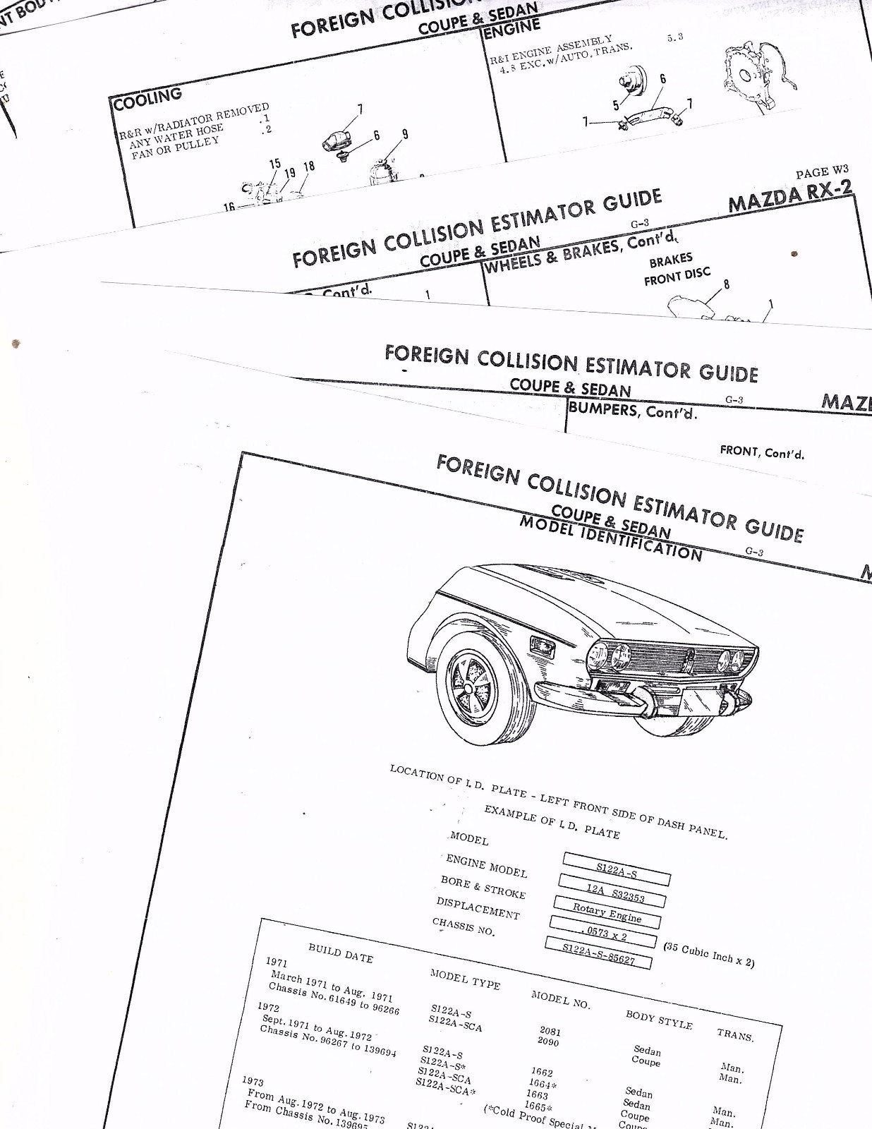 1971 1972 1973 MAZDA RX2 RX 2 RX-2 COUPE SEDAN BODY PARTS LIST CRASH ...