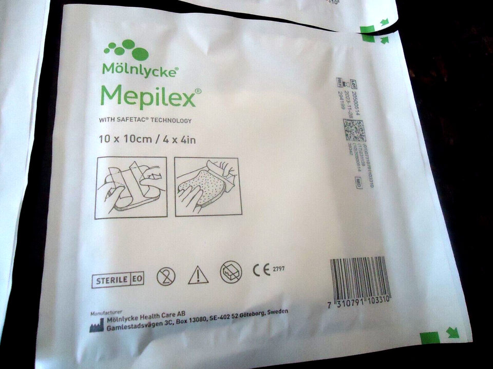 NEW Lot of (6) Molnlycke Mepilex With Safetac Technology Dressing 4" x ...