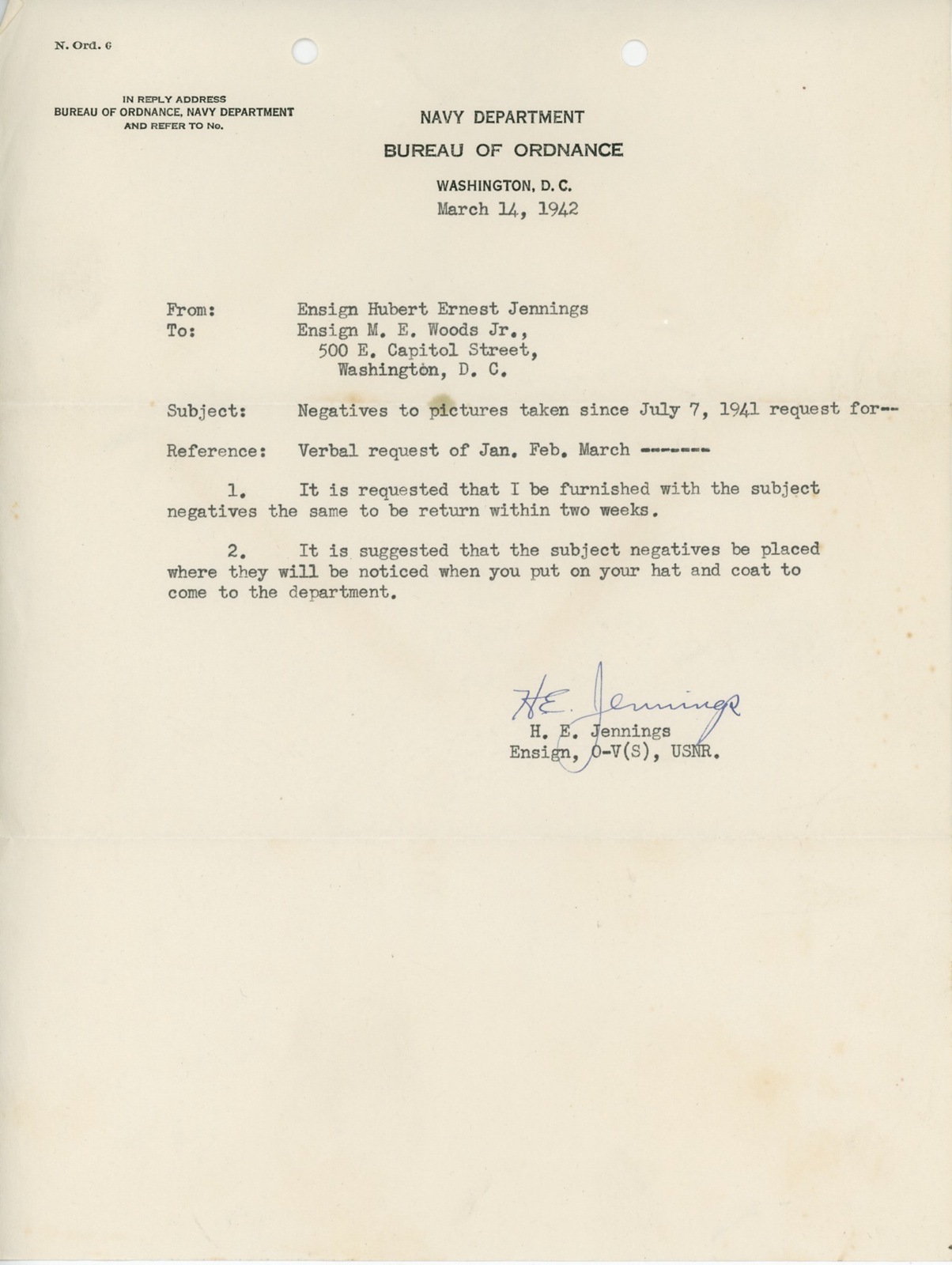 1942 Navy Department Bureau of Ordnance Letterhead USN Washington DC | eBay