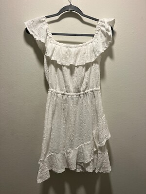 BCBG Generation White Dress sz M Ruffle Sleeve Midi Dress | eBay