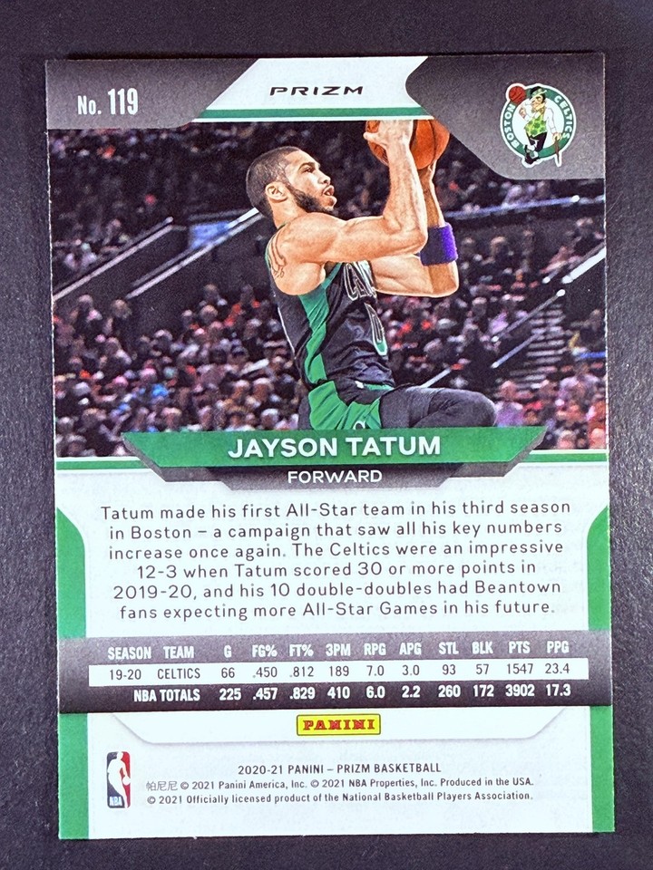 2020-21 Panini Prizm #119 Jayson Tatum Green Prizm Color Match Boston ...