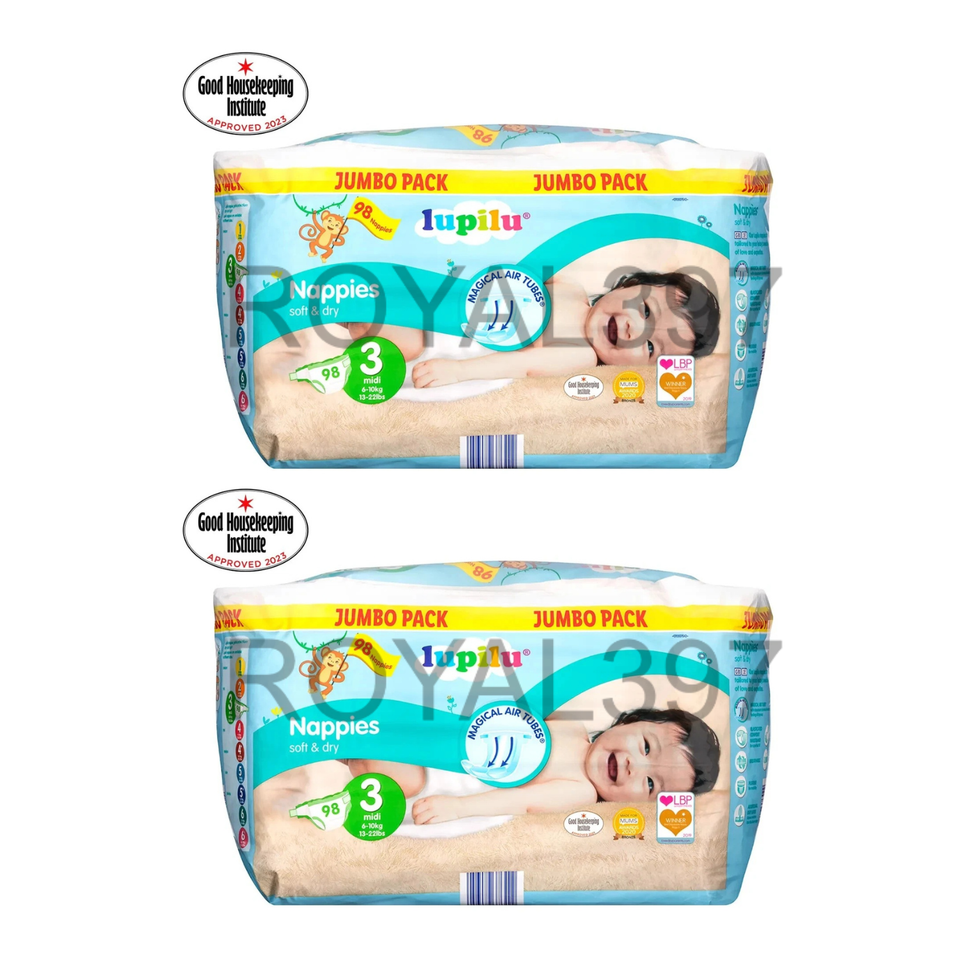 Lupilu Size 3 Midi Nappies Jumbo Bag 2x98 Pack (196 Count) Baby Diapers ...