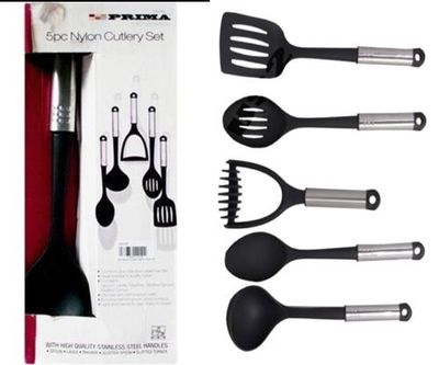 HIGH QUALITY 5PC NYLON KITCHEN TOOL UTENSIL CUTLERY SET WITH CHROME ...