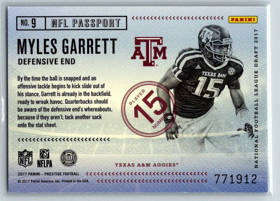 2017 Panini Prestige NFL Passport Myles Garrett #9 Rookie RC TC4243 | eBay