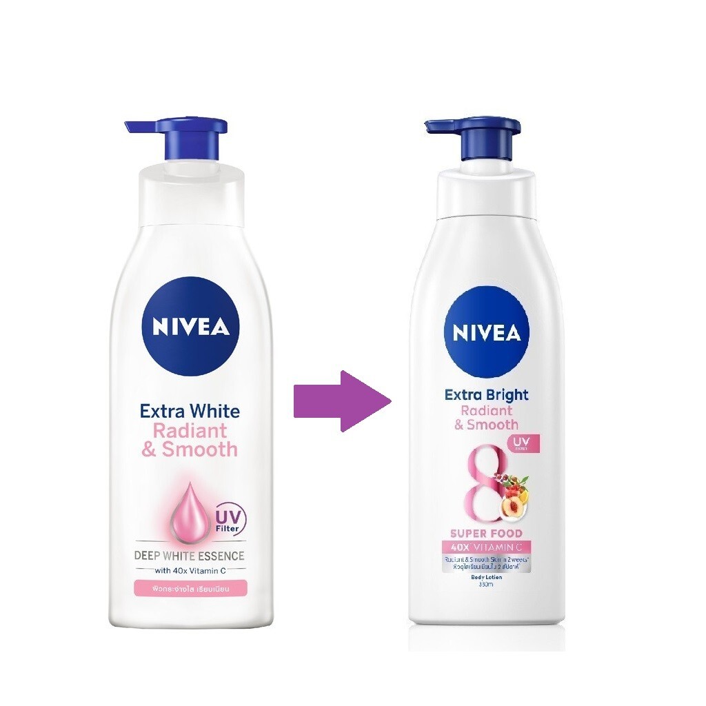 6 x 320ml NIVEA Extra Bright Radiant & Smooth Body Lotion UV Filter 40x ...