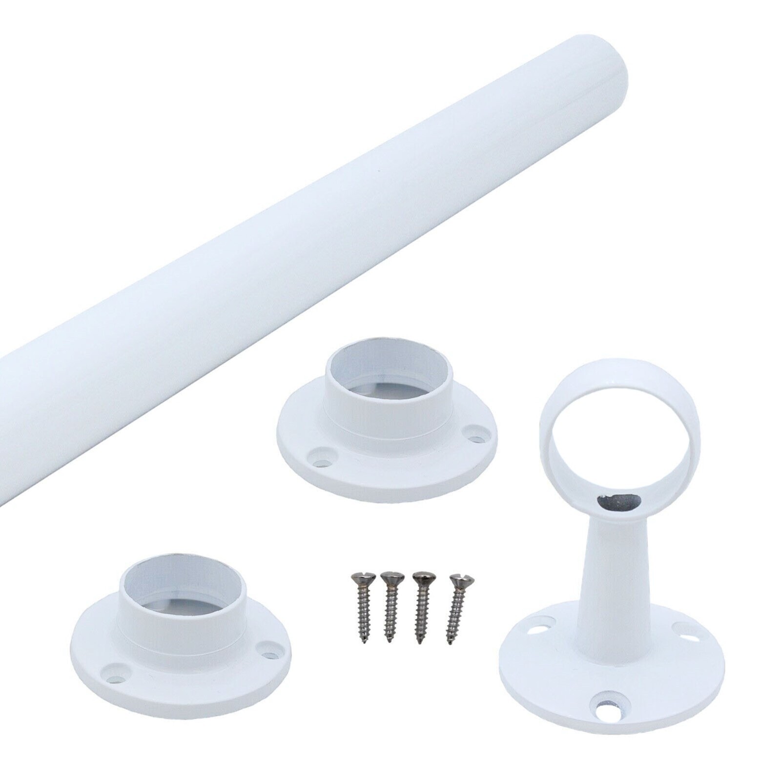 White Wardrobe Hanging Rail Pole 25mm Tube Dress Cloth End Sockets ...