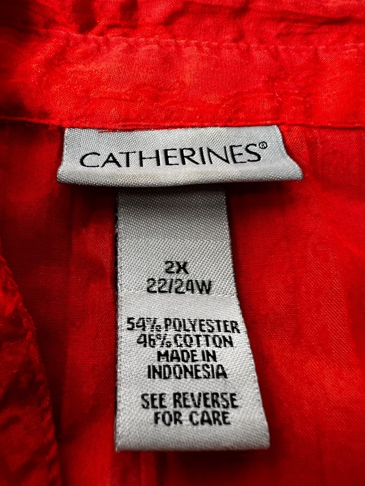 Catherines Top Plus Sixe 2X Orange Button Down Short Sleeve Blouse Has ...
