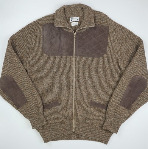 Brenire Scotland Shetland New Wool Full Zip Sweater Sz L Suede Shooting ...