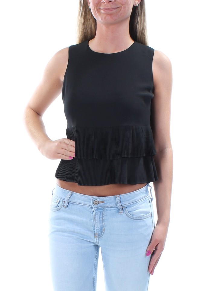 MAISON JULES Womens Black Sleeveless Jewel Neck Crop Top 2XS | eBay