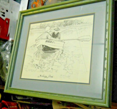 FRAMED PRINT AMISH MAN WOMAN "FISHING POND" SIGNED BY ARTIST GREG KEMPF ...