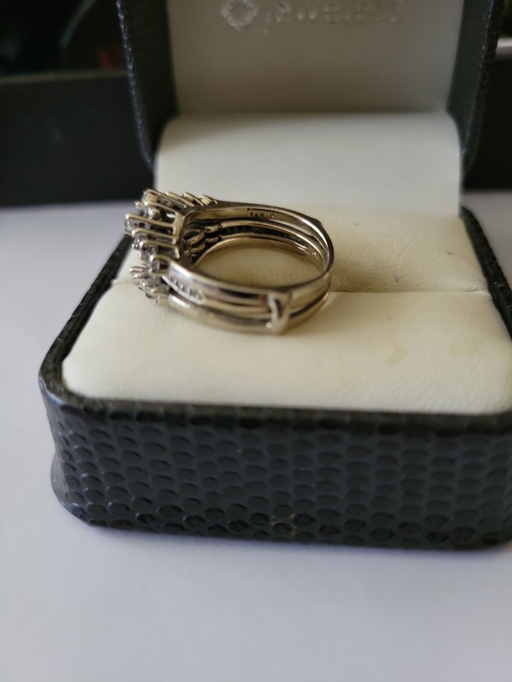 14K White Gold Diamond Engagement Ring W/Enhancer Guard Wrap Insert S-5 ...