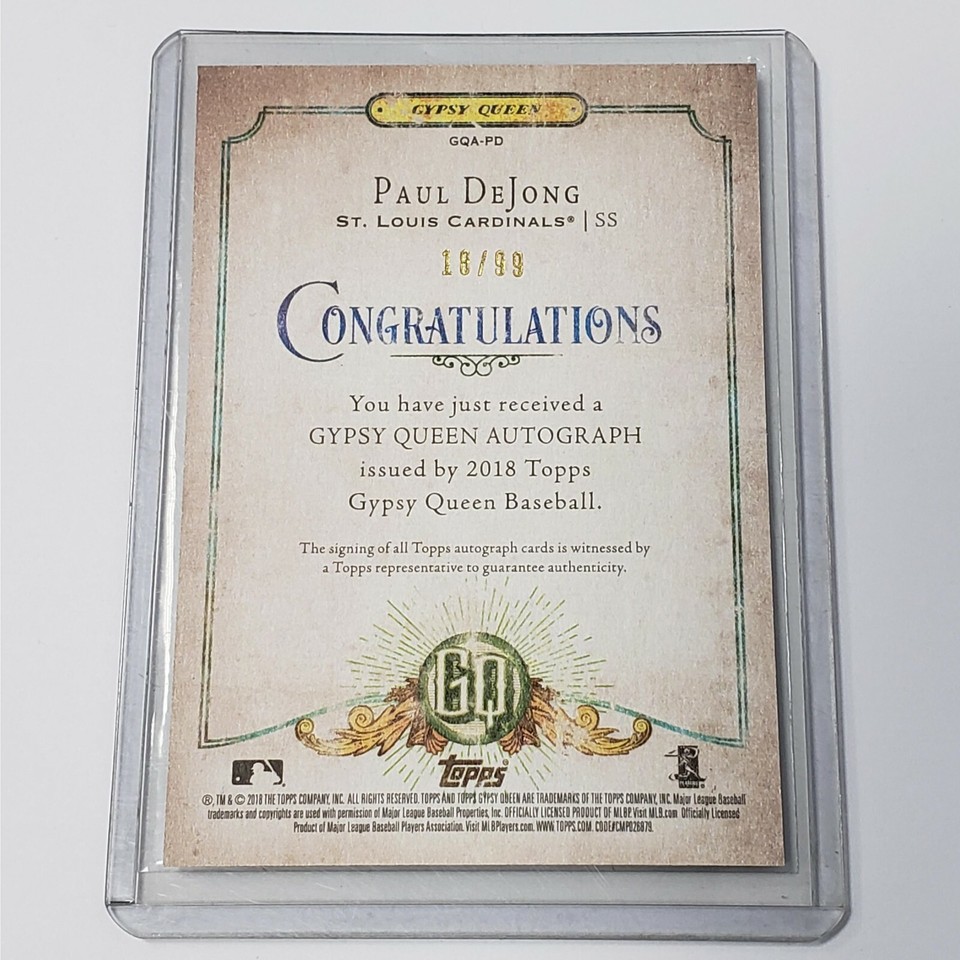 2018 Topps Gypsy Queen Paul DeJong GQA-PD 18/99 Autograph Cardinals ...