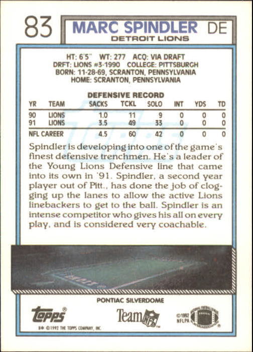 1992 Topps Football Card #83 Marc Spindler | eBay