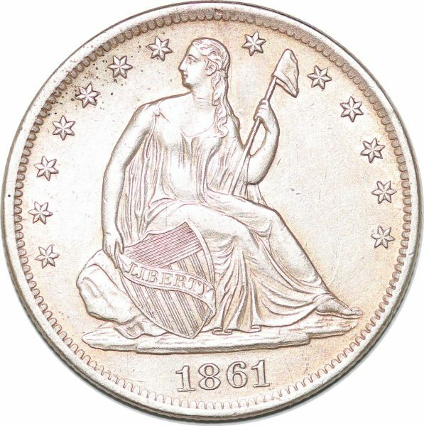 S7265 Scarce USA 50 Cents Half Dollar Liberty Seated 1861 S Silver ! AU ...